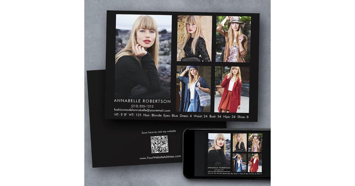 Modern 5 Photo Model Actor QR Code Back Comp Card | Zazzle