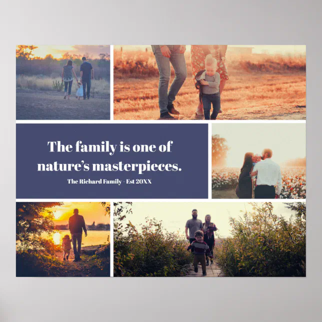 Modern 5 photos collage grid template family quote poster | Zazzle