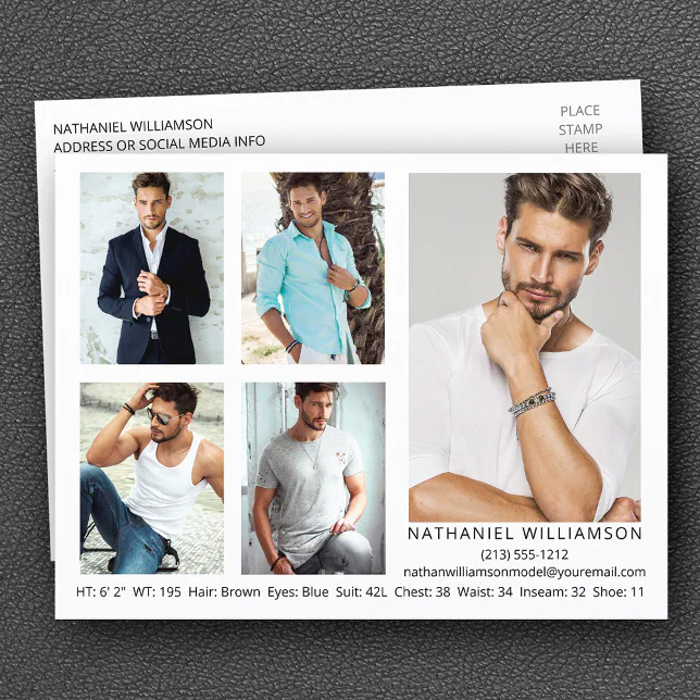 Modern 5 Photos Pro Model Comp Card Postcard | Zazzle