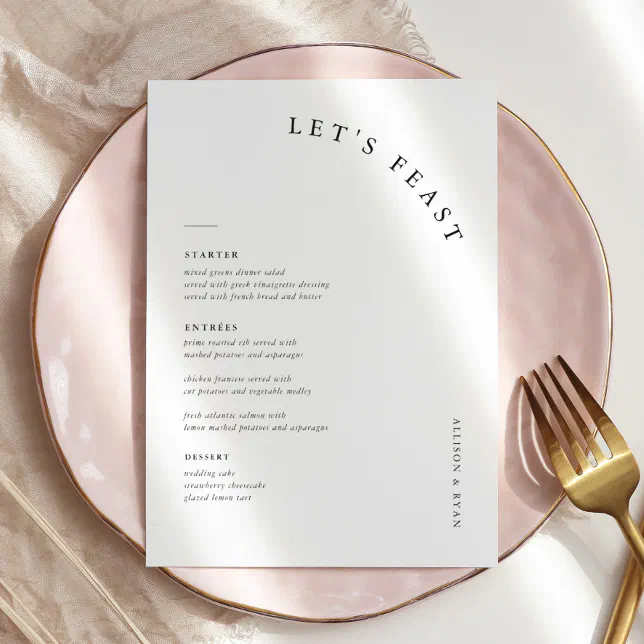 Modern 5x7" Let's Feast Wedding Menu Cards | Zazzle