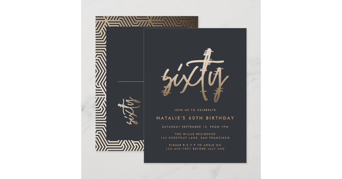 Modern 60th birthday simple stylish elegant script invitation postcard ...