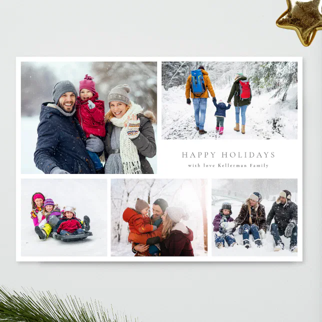 modern 6 multi Photo Collage merry christmas Holiday Card | Zazzle