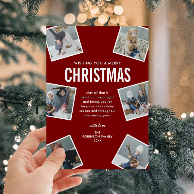 Modern 6 Photo Collage Christmas Holiday Card | Zazzle