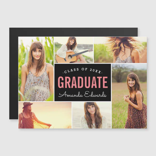 Modern 6 Photo Collage Graduation Announcements | Zazzle