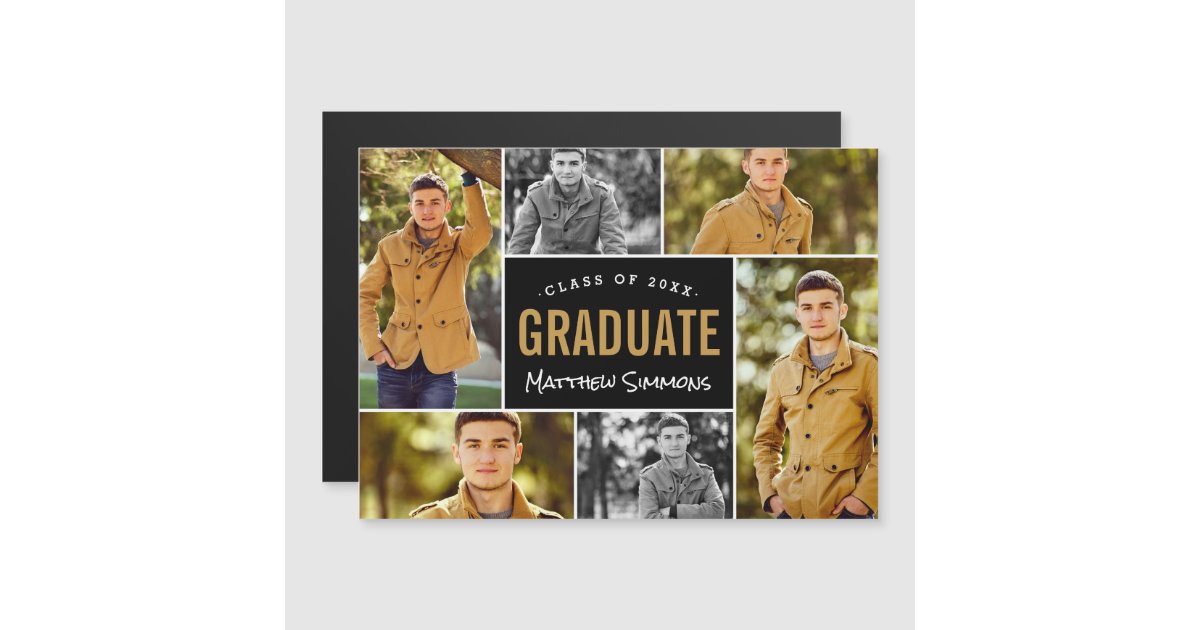 Modern 6 Photo Collage Graduation Announcements | Zazzle