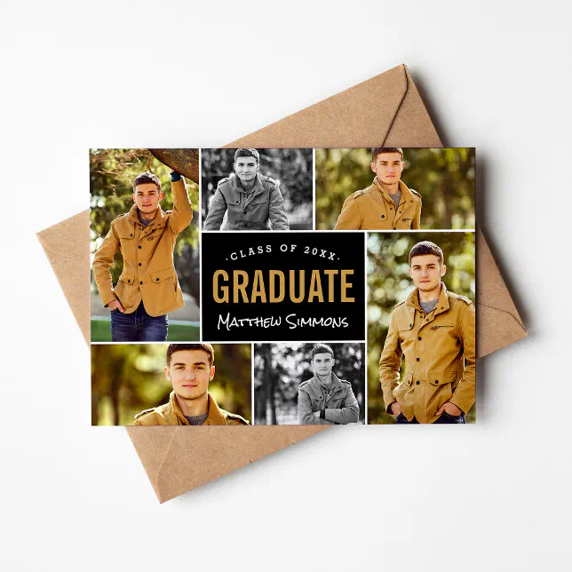 Modern 6 Photo Collage Graduation Announcements | Zazzle