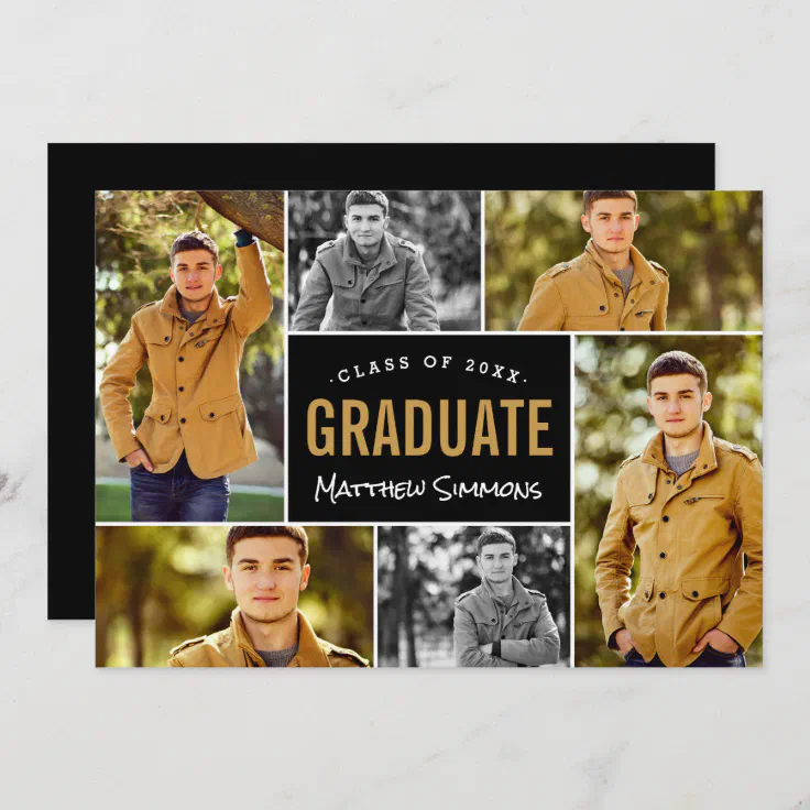 Modern 6 Photo Collage Graduation Party Invitation | Zazzle