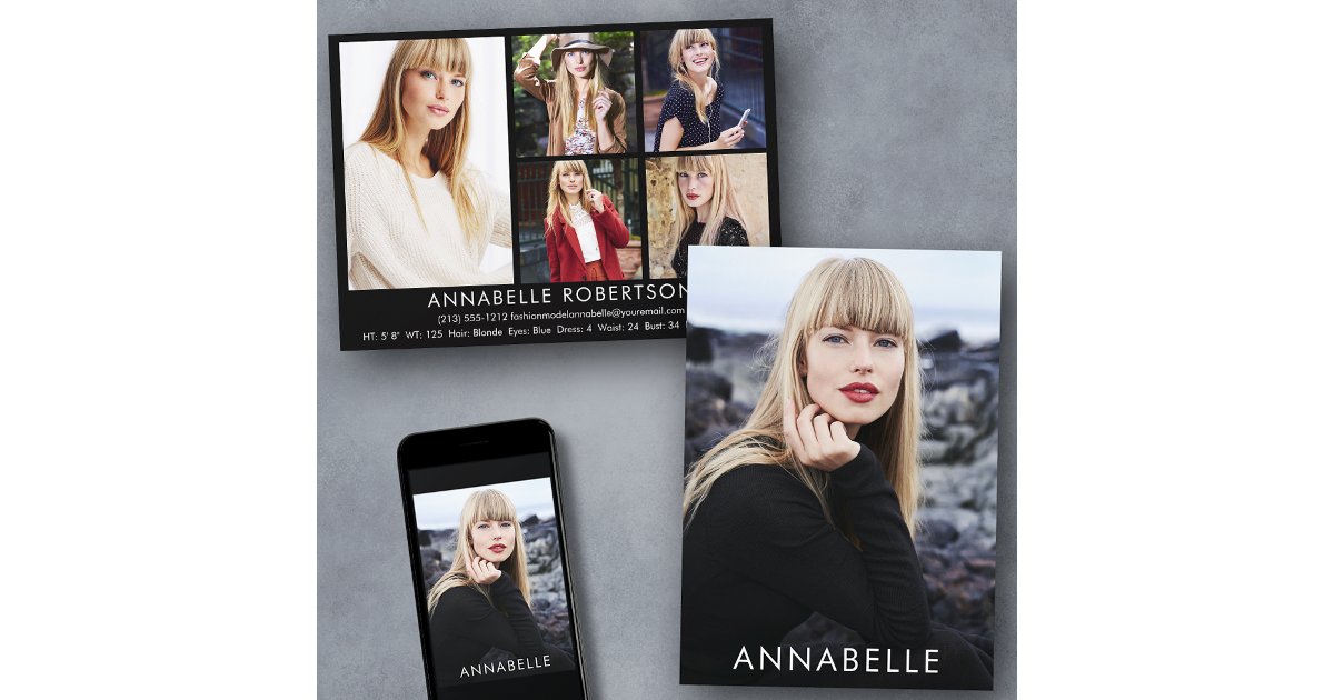 Modern 6 Photo Fashion Modeling Model Comp Card | Zazzle