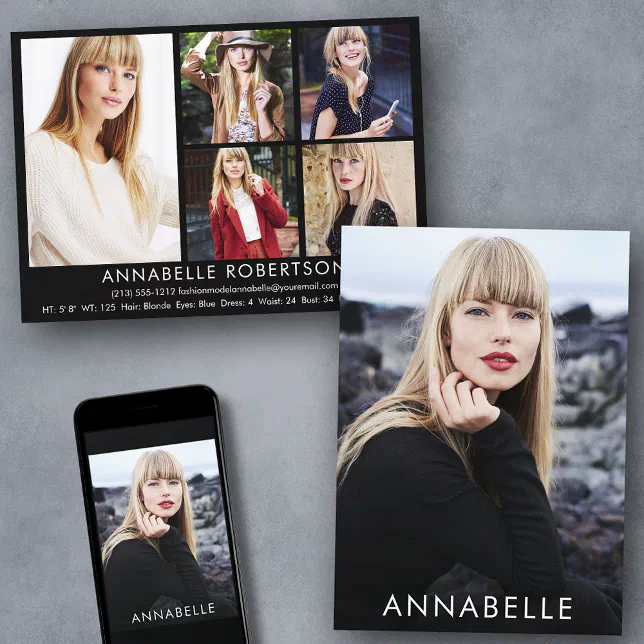 Modern 6 Photo Fashion Modeling Model Comp Card | Zazzle