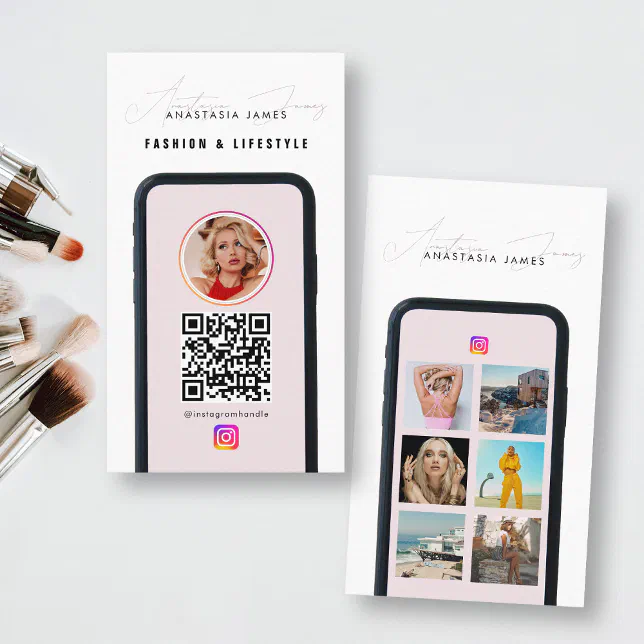 Modern 6 Photo Feed Grid Social Media QR Code Business Card | Zazzle