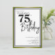 Modern 75th Birthday Invitation Elegant Black Gold | Zazzle