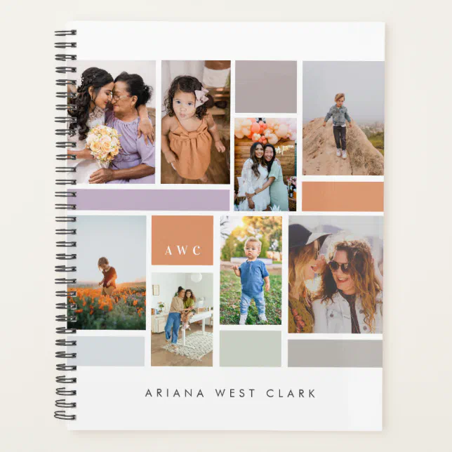 Modern 8 Photo Collage Family Photo Grid White Planner | Zazzle