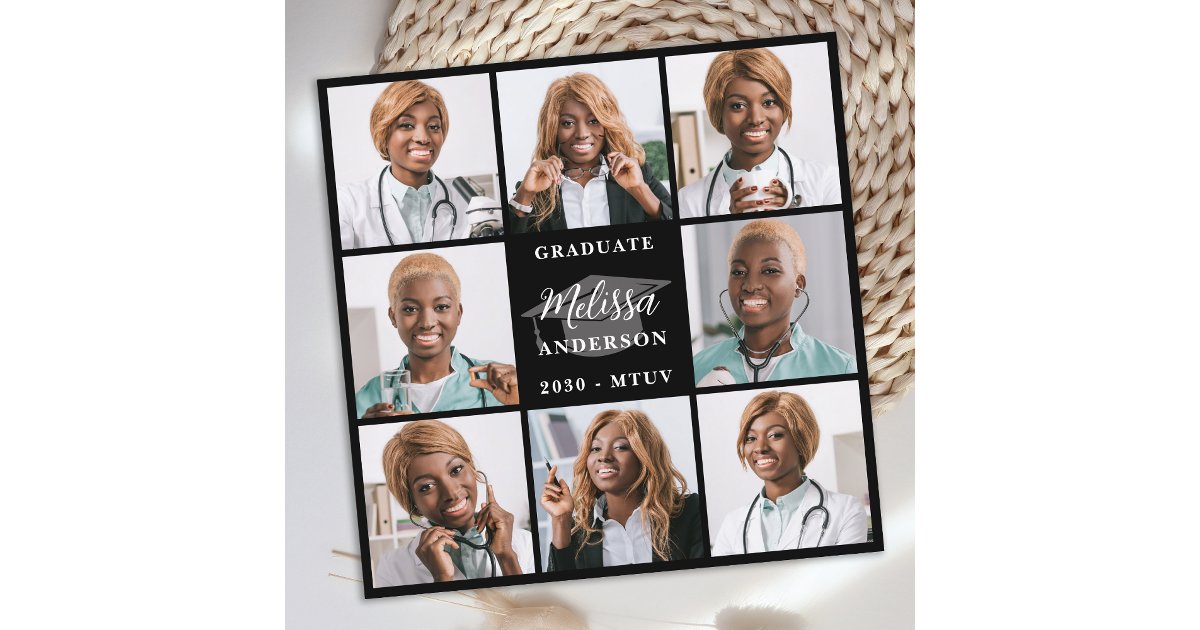 Modern 8 Photo Collage Personalized Graduation Announcement | Zazzle