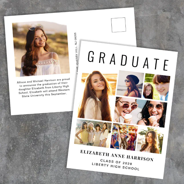 Modern 8 Photo Graduation Announcement Postcard | Zazzle