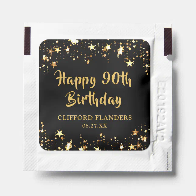 Modern 90th Birthday Black Gold Stars Favor Hand Sanitizer Packet Zazzle
