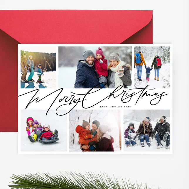 modern 9 multi Photo Collage merry christmas Holiday Card | Zazzle