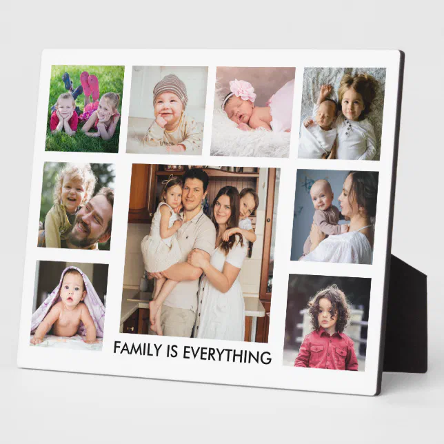 Modern 9 Photo Collage Family Is Everything Quote Plaque | Zazzle