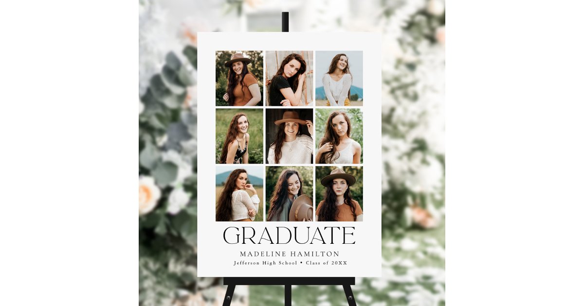 Modern 9 Photo Collage Graduation Party Sign | Zazzle