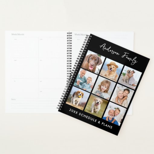Modern 9 Photo Collage Personalized Monogram 2023 Planner | Zazzle