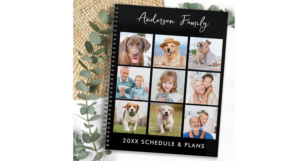 Modern 9 Photo Collage Personalized Monogram 2023 Planner | Zazzle