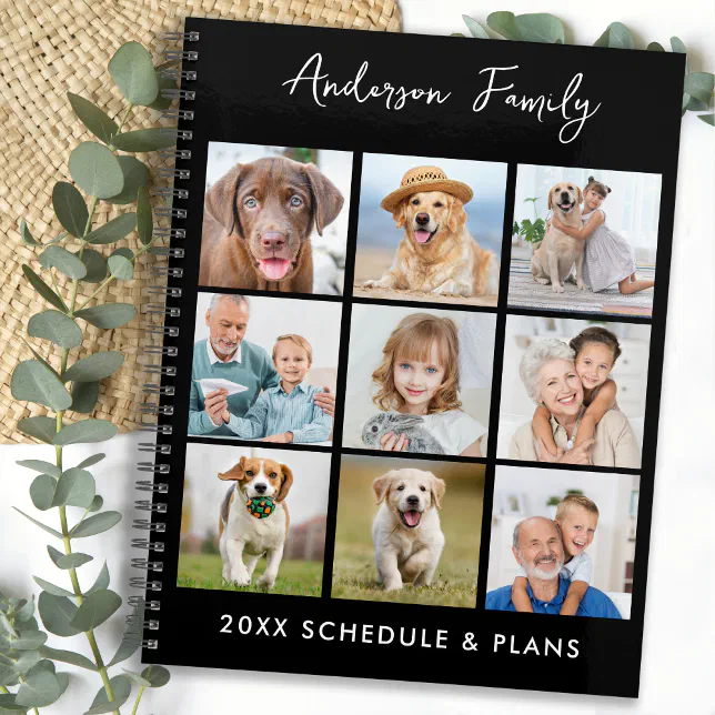Modern 9 Photo Collage Personalized Monogram 2023 Planner | Zazzle