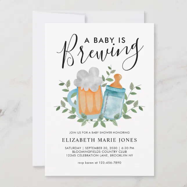 Modern A Baby is Brewing Beer Bottle Baby Shower Invitation | Zazzle