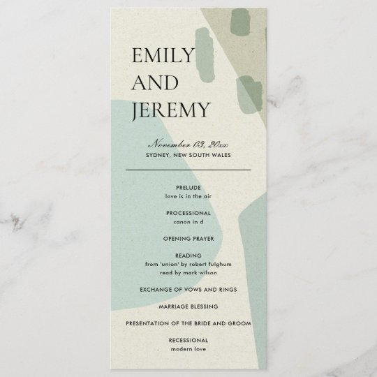 MODERN ABSTRACT AQUA ART WEDDING CEREMONY PROGRAM | Zazzle.com
