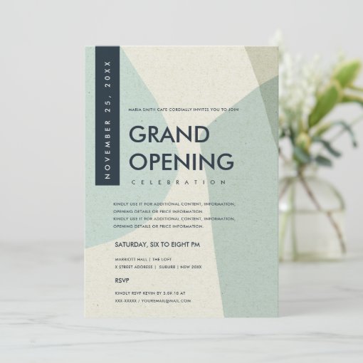 MODERN ABSTRACT ART AQUA BLUE GRAND OPENING EVENT INVITATION | Zazzle