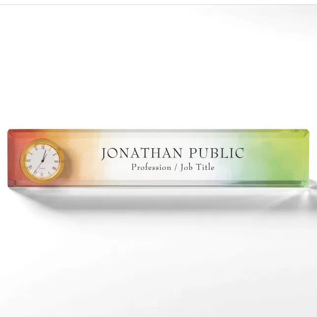 Modern Abstract Art Colorful Red Yellow Green Desk Name Plate | Zazzle