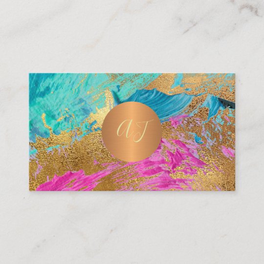 Modern abstract art painting copper gold monogram business card ...