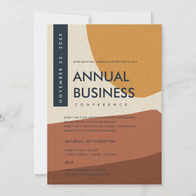 MODERN ABSTRACT ART RUST ORANGE CONFERENCE EVENT INVITATION | Zazzle