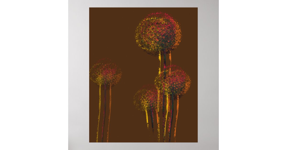 Modern Abstract Autumn Flower Trees Poster | Zazzle