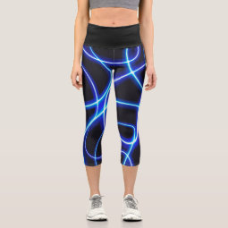 Modern Abstract Black And Blue Neon Capri Leggings | Zazzle