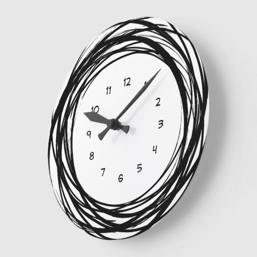 Modern Abstract Black And White Large Clock | Zazzle
