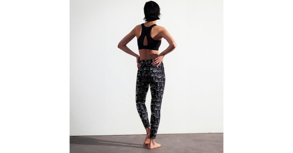 Modern Abstract Black and White Line Face Pattern Leggings | Zazzle