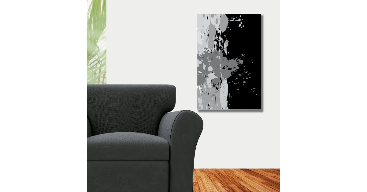 Modern Abstract Black & Gray Paint Splatter Poster | Zazzle