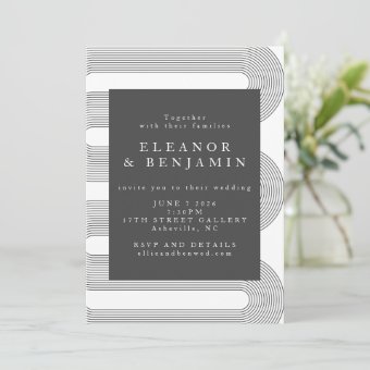Modern Abstract Black White Lines Elegant Wedding Invitation | Zazzle