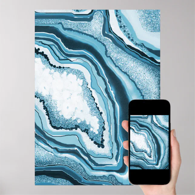 Modern Abstract Blue Agate Geode Gemstone Poster | Zazzle