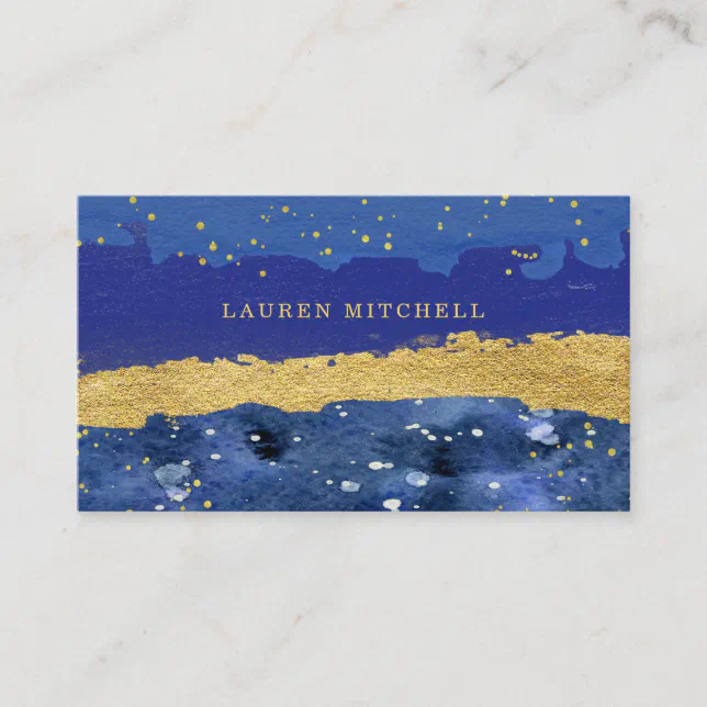 Modern Abstract | Blue and Gold Business Card | Zazzle