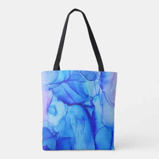 Modern Abstract Blue and Purple Ink Art Tote Bag | Zazzle