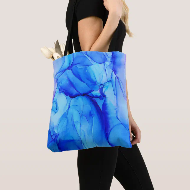 Modern Abstract Blue and Purple Ink Art Tote Bag | Zazzle