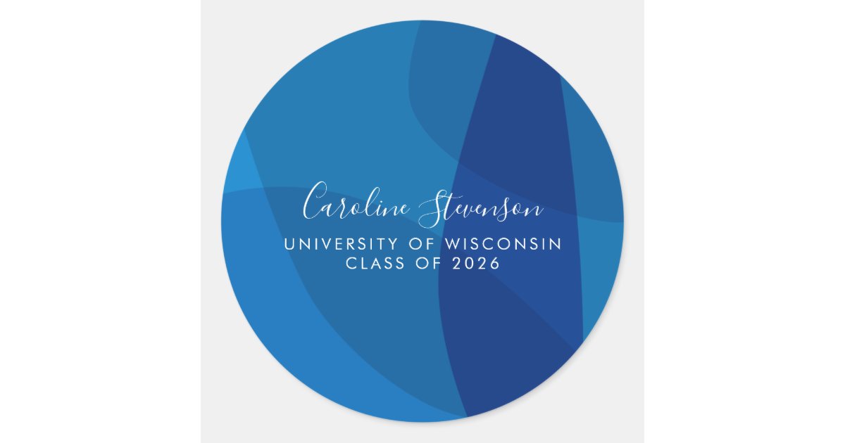 Modern Abstract Blue Custom Graduation Classic Round Sticker | Zazzle