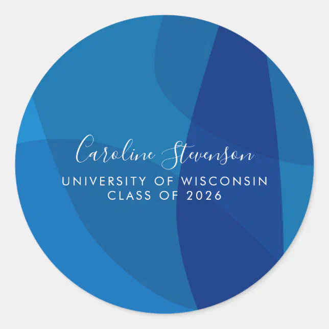 Modern Abstract Blue Custom Graduation Classic Round Sticker | Zazzle
