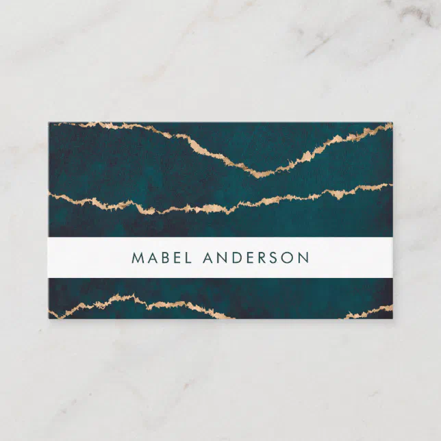 Modern Abstract Blue Petrol Gold Leaf Business Card | Zazzle