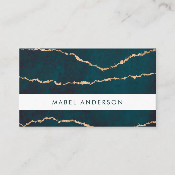Modern Abstract Blue Petrol Gold Leaf Business Card | Zazzle