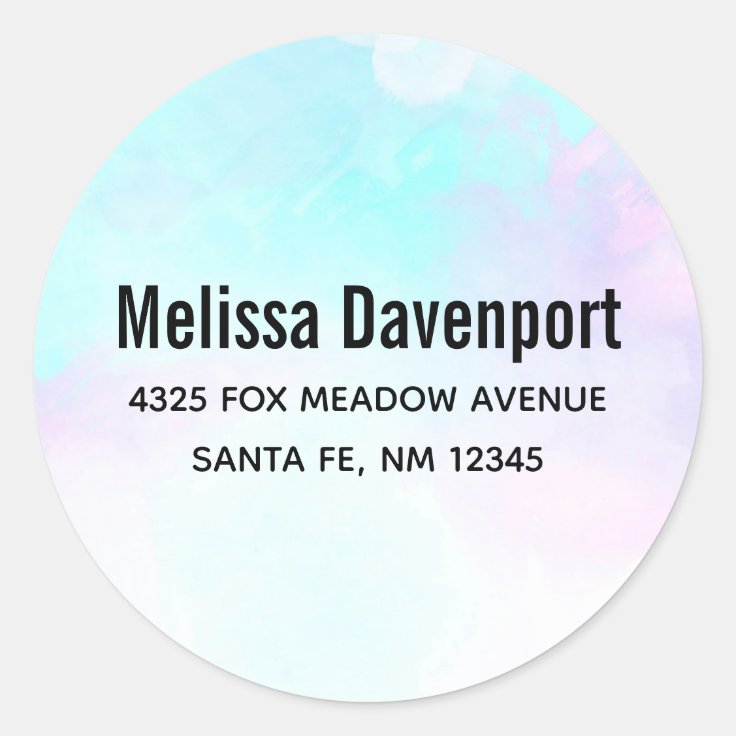 Modern Abstract Blue & Purple Watercolor Address Classic Round Sticker ...