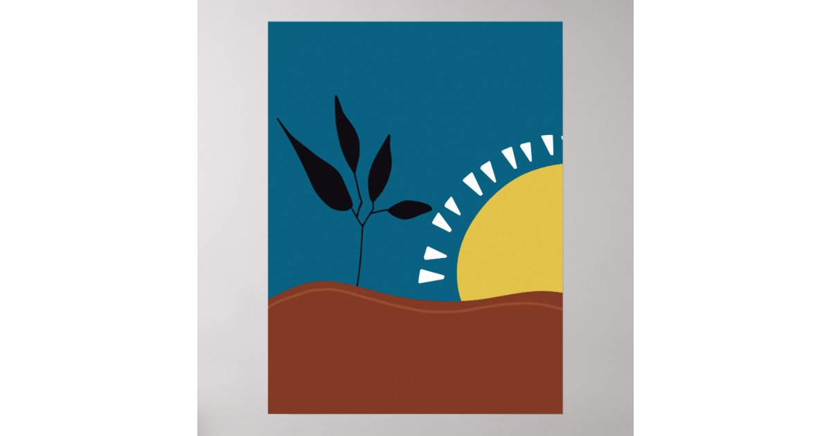 Modern abstract blue sun minimalist art poster | Zazzle