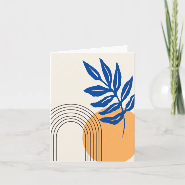 Modern Abstract Botanical Illustration Blue Yellow Note Card | Zazzle