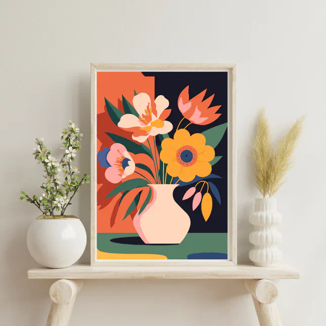 Modern Abstract Botanical Vase Flower Poster | Zazzle