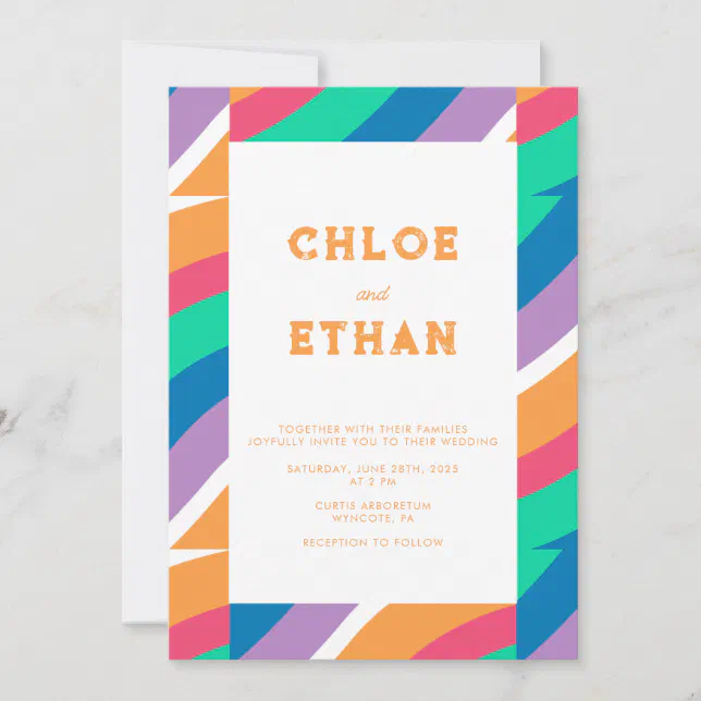 Modern Abstract Bright Colors Orange Wedding Invitation | Zazzle